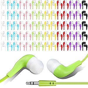100 Pack Earphones Bulk Kids Ear Earbud Headphones for Classroom School, Compatible with Most 3.5 mm Interface (Multicolor)