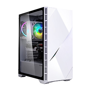 Zalman Z3 Iceberg ATX Mid Tower Gaming PC Case - 2 x 120mm ARGB Fans Preinstalled - Tempered Glass Side Panel - Support E-ATX, 2 x USB 3.0, White