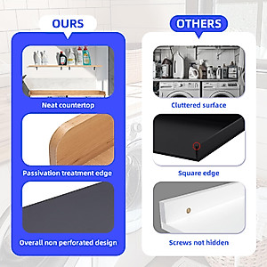 Display Riser Washer Dryer Countertop, Laundry Room Countertop with Storage Shelf, Wood Washer and Dryer Countertop, Burlywood