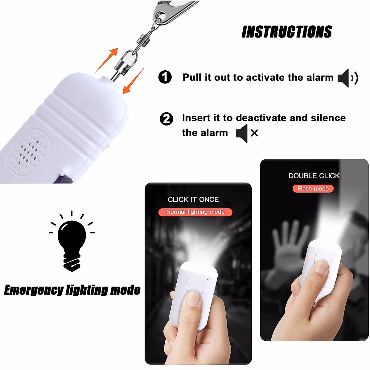 Safesound Personal Alarm - 130dB USB Rechargeable Self Defense Keychain Siren Security Personal Protection Devices with Emergency Mini LED Light for Women Girls Kids and Elderly (White)