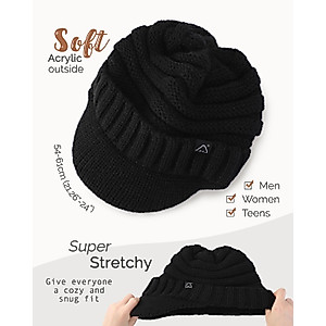 Hat Hut Beanie Hat for Women Men Satin Lined Beanie for Women Satin Lined Winter Hat Slouchy hat with Visor Brim (Black)