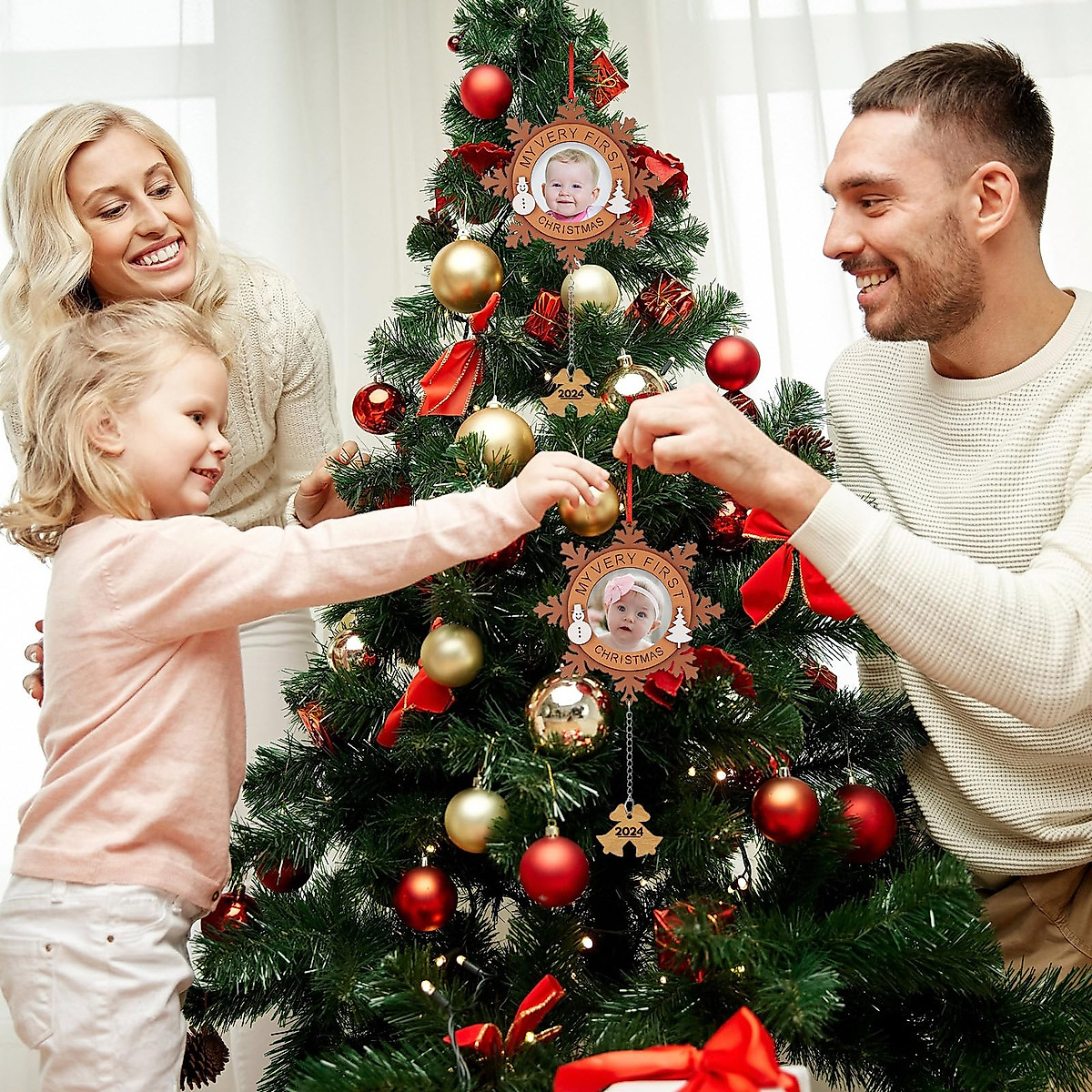 Jetec Baby's First Christmas Photo Ornament 2025 My Very First Christmas Photo Frame Xmas Baby's 1st Keepsake Picture for Newborn Baby Christmas Tree Decor