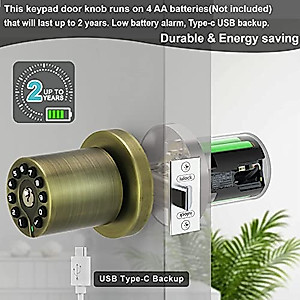 iulock Code Door Lock, Electronic Door Knob with Keypad and Key, Auto Lock, Waterproof, Passage Function, Long Battery Life,50 Codes, Easy to use and Install for Office/Warehouse/Bedroom/Garage