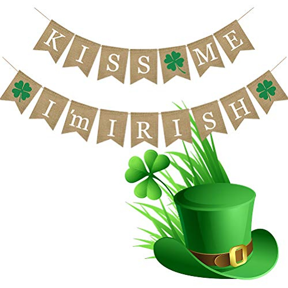 Best Party Decor Amosfun st Patricks Day Decorations for The Home KISS ME I'm Irish Shamrock Burlap Banner Four- Leaf Clover Bunting Garland St. Patrick Day Decorations (C Type)