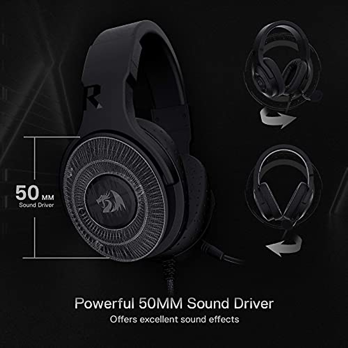 Redragon H350 RGB Wired Gaming Headset, Dynamic RGB Backlight - Stereo Surround-Sound - 50MM Drivers - Detachable Microphone, Over-Ear Headphones Works for PC/PS4/XBOX One/NS
