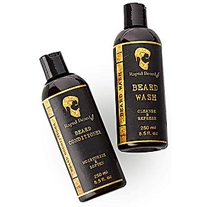 Beard Shampoo and Beard Conditioner Wash & Growth kit for Men Care - Softener & Moisturizer for Hydrating, Cleansing and Refreshing Beard and Mustache Facial Hair Gift Set (250ml / 8.5 fl oz)