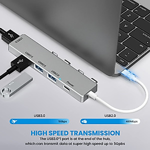 3.0 USB C Hub, Slim Aluminium Alloy High-Speed External USB Port with USB-C to USB Adapter, USB Extender Splitter Compatible with Computer, Mac, PCs, Smartphone, and Tablet
