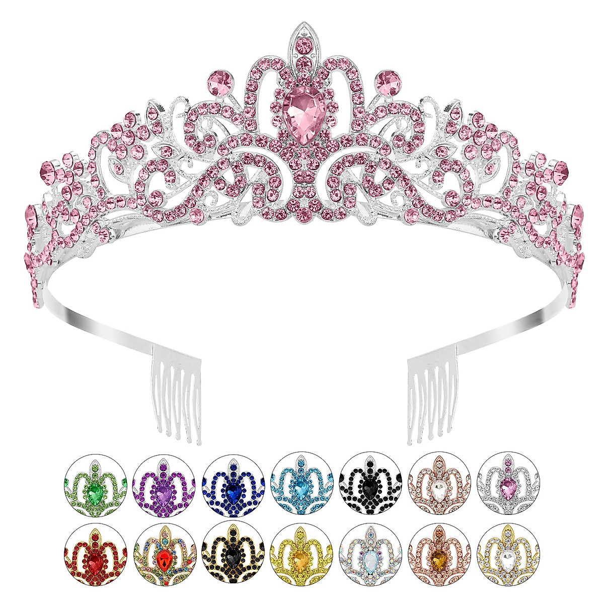 Crowns, Tiaras for Women, Pink Crown, Princess Crown, Birthday Crown, Crown Headband, Tiaras for Girls, Queen Crown, Princess Tiara, Rhinestone Headband, Pink Tiara for Women Wedding Crown for Bride