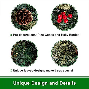 AsterOutdoor Pre-lit Christmas Tree 4ft Artificial Potted Fir with Lights Holly Berries Pine Cones Stands for Indoor Porch Table, Xmas Holiday Decoration, Easy Assembly