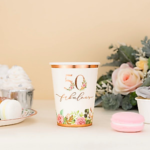 Crisky 50th Birthday Napkins and Plates for Women Rose Gold Floral Party Decoration, 50 and Fabulous Plates and Napkins for Women 50th Birthday.