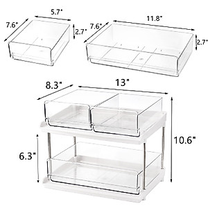 ZEAYEA 2 Tier Clear Organizer, Multi-Purpose Slide-Out Storage Container, Bathroom Vanity Countertop Organizer, Under Sink Organizer with Pull Out Drawer for Kitchen Pantry Office Desktop Cabinet