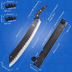 XYJ Slicing Japanese Chef Knife With Guards Protector,Curved Vegetable Butcher Knives Camping Kitchen Knives,Carving Brisket Knife,Full Tang (14.5 Inch)