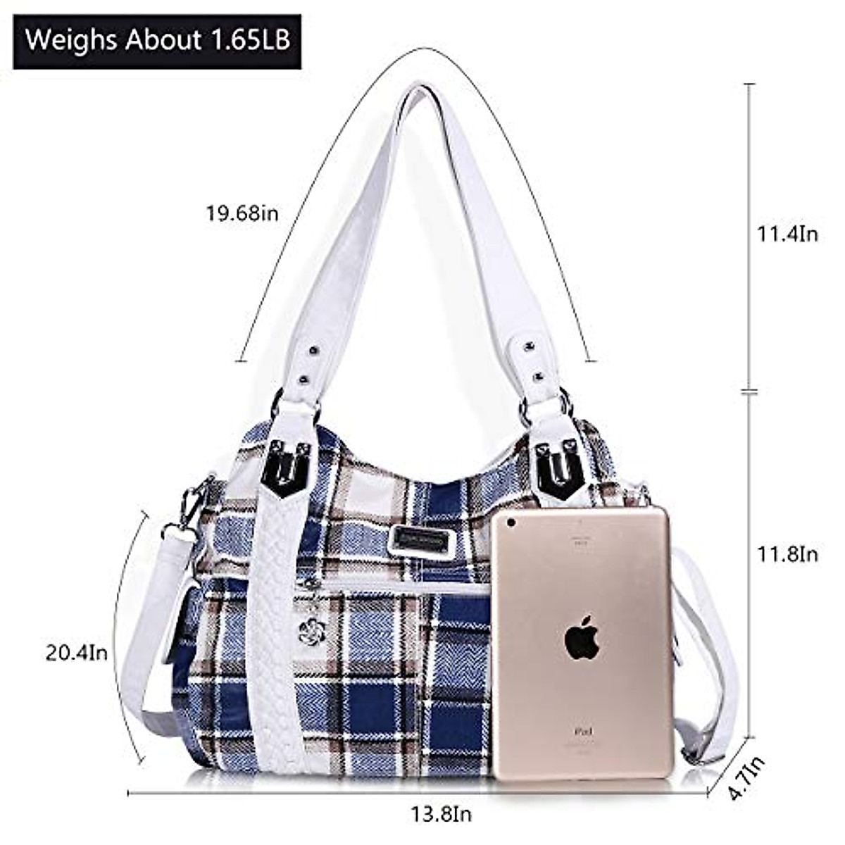 Angel Barcelo Roomy Fashion Hobo Womens Handbags Ladies Purse Satchel Shoulder Bags Tote Washed Leather Bag Blue