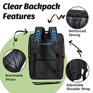 HIMZ WARRIOR Clear Backpack Heavy Duty with Detachable 14” Laptop Bag Sleeve Transparent Back Packs Stadium Tinted PVC Adults Black S (Box Gift)