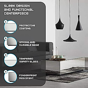 SONOROUS Premium Tempered Glass Coffee Table - Fingerprint Resistant Luxury Center Table for Living Room - High Gloss Coffee Table - Modern Rectangular Table Sleek Design - Mirror