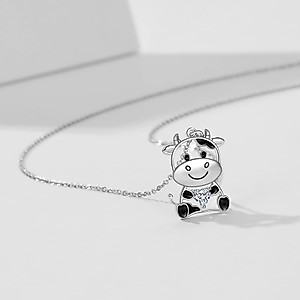 Fryneauy Cow Necklace 925 Sterling Silver Pendant Necklace Cow Charm Gifts for Women