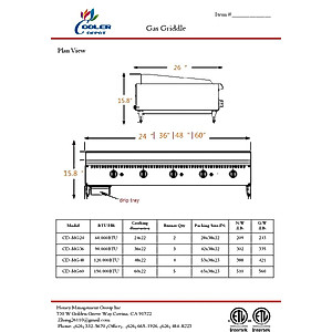 Commercial Griddle Manual 48" Countertop Natural Gas - 120000 BTU NSF CD-MG48