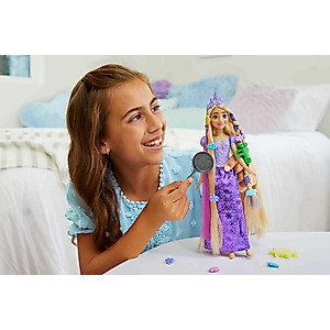 Mattel Disney Princess Rapunzel Fashion Doll with 2 Color-Change Hair Extensions & 10 Hairstyling Pieces, Inspired by the Disney Movie Tangled