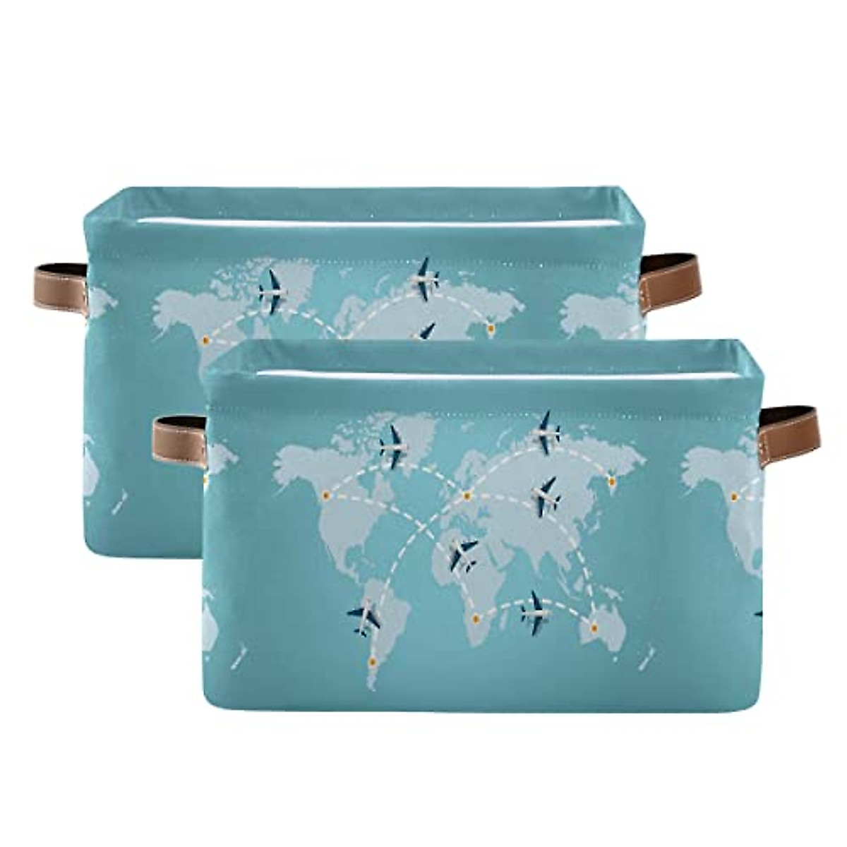 Foldable Storage Bins Cube Basket World Map Airplanes Closet Shelf Organizer with Dual Handles