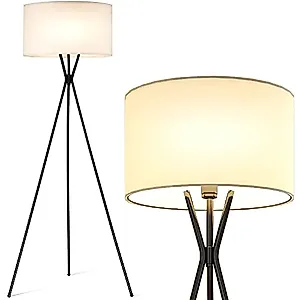 Pia Ricco Tripod Floor Lamp for Living Room, Mid Century Standing Lamp with 3 Lags, Modern Tall Standing Floor Lamp for Bedroom, Flaxen Lamp Shade, E26 Base, Foot Switch