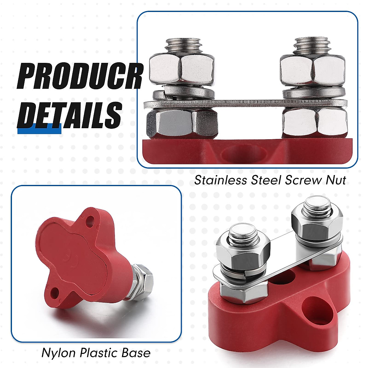 Tallew 6 Pack Bus Bar Terminal Block, 12V-48V DC, 150 Amps, 2 Pole, Screw Connector, Plastic, Panel Mount, 12 Contacts, 1.77" x 1.26" inches, AWG 8 Gauge, for Truck, RV, Boat