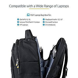 StarTech.com Unisex Backpack Ergonomic Computer Bag with Removable Accessory Case-Laptop/Tablet Pockets-Nylon, Black, 15.6" Professional IT Tech Work/Travel/Commute (NTBKBAG156)