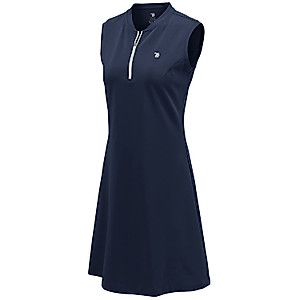 BGOWATU Women's Tennis Dress Sleeveless Golf Polo Dress Lightweight Sports Activewear Dress Zip Up Navy M