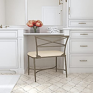Hillsdale, Wimberly Modern Metal Vanity Stool with Rectangular Seat and X-Back Design for Makeup Room or Bathroom, Gold with Cream