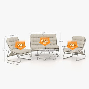 Grand patio Outdoor Sofa Set, Comfy E-Coated Outdoor Furniture Set for 4 Person with Thick Olefin Cushions, Samba Patio Conversation Set with Coffee Table for Backyard,Garden,Porch,Poolside, Beige