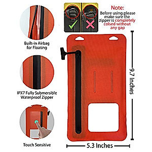 FalconGear Floating Waterproof Phone Pouch Universal Waterproof Phone Case with Zipper & Adjustable Lanyard Cellphone Dry Bag for iPhone 13/12/11 Pro Max XR Galaxy S22/21/20 Ultra (Orange-Red)