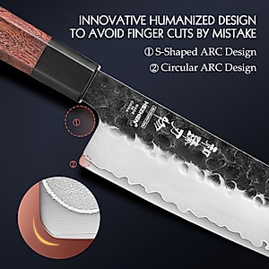 HEZHEN- 8.5” Chef Knife, 3 Layers High Carbon Clad Steel Kiritsuke Knife, Composite Forging Steel, Professional Japanese Kitchen Knife, Redwood Octagonal Handle With Wooden Knife Sheath