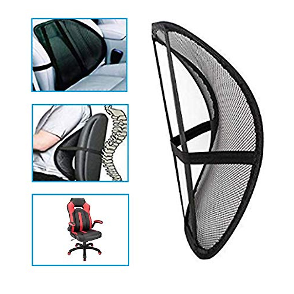 Lumbar Support Mesh Back Support Cushion for Car Seat, Office Chair, Gaming Chair (Black, 2 Pack)