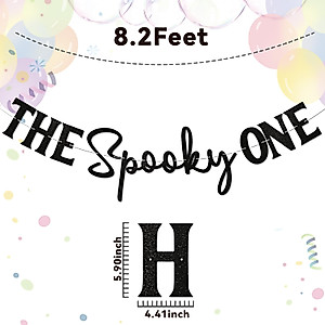 The Spooky One Banner - Halloween First Birthday Sign, Cute Ghost Spooky Baby Shower/Gender Reveal/1st Birthday Party Decorations Black Glitter