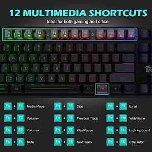 TNBIU Gaming Keyboard, 105-Key Wired Membrane Keyboard, Rainbow LED Backlit Keyboard, Floating Keycap Design, Aluminum Alloy Panel, Stylish Appearance Design, Suitable for Desktop, Computer, PC