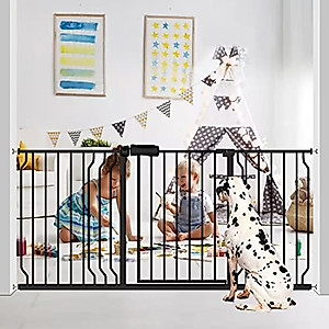 Fairy Baby Extra Wide Baby Gate Black 57.5-62 Inch Wide, Walk Through Pressure Mounted No Drill, Long and Large Tension Dog Gates for Pet and Kids
