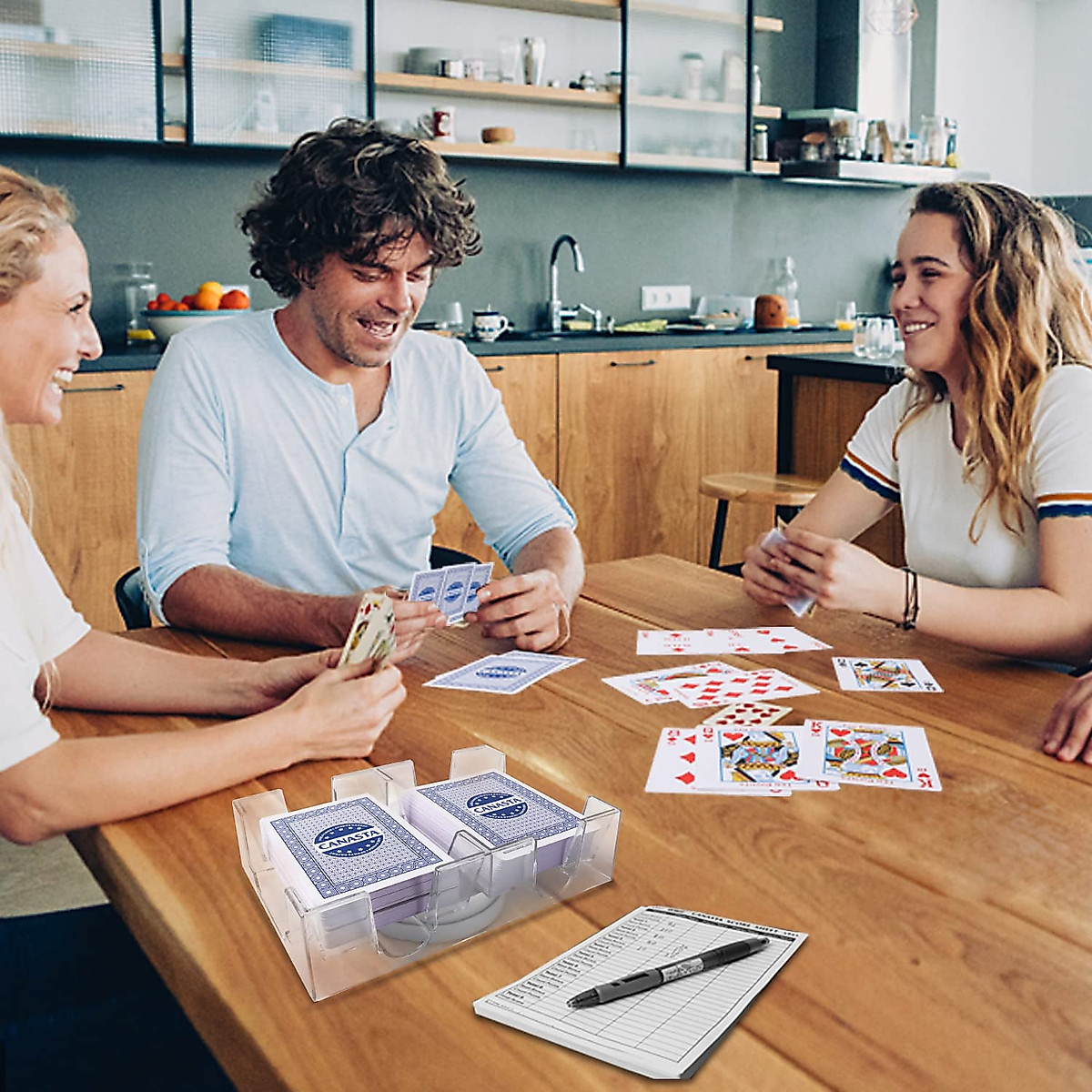 GSE Games & Sports Expert Canasta Cards Game Set, Includes 2 Decks Canasta Playing Cards with Point Values, a Revolving Card Tray, and 50 Canasta Score Sheets (Blue)