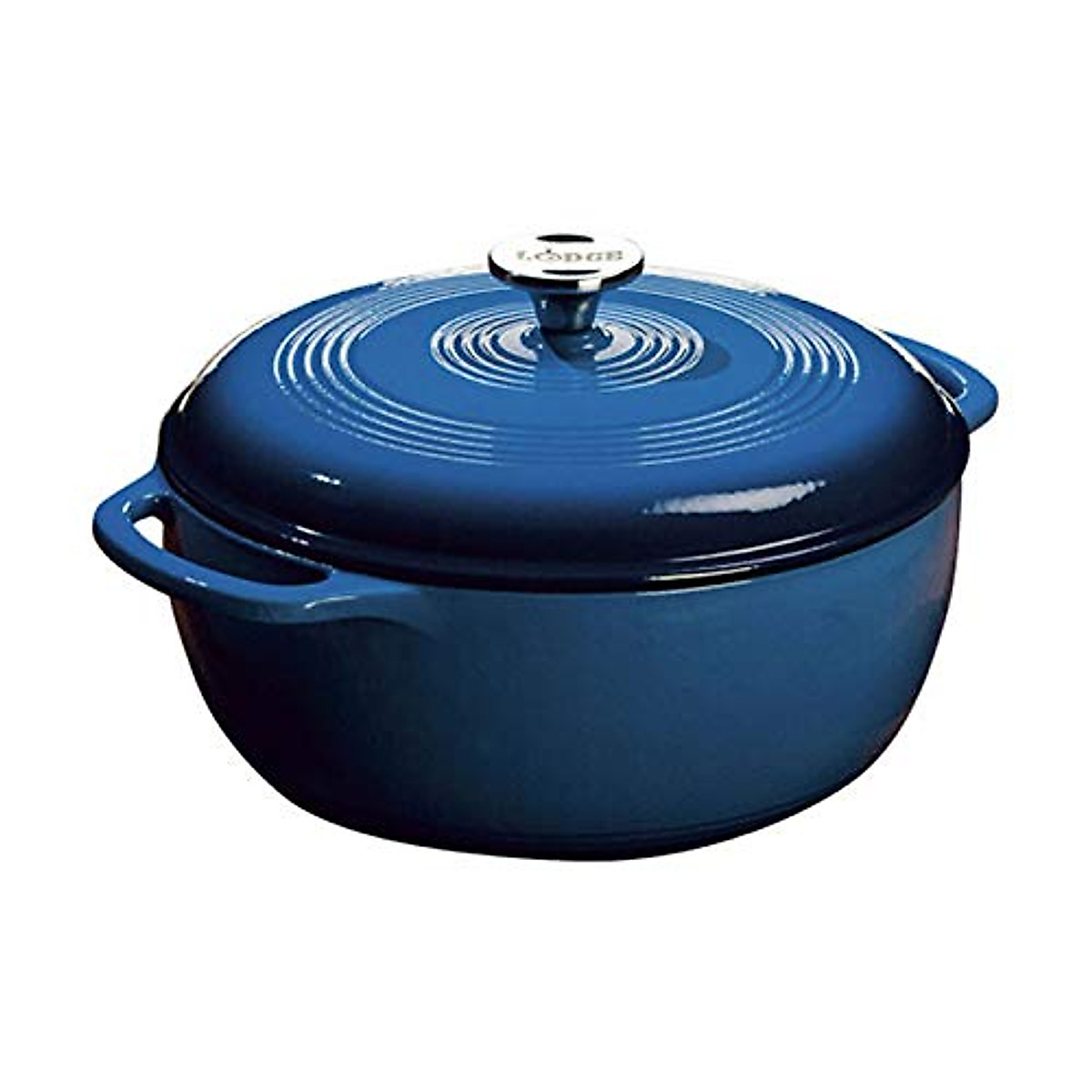 Lodge EC6D33 Enameled Cast Iron Dutch Oven, 6-Quart, Blue & Cast Iron Skillet with Red Silicone Hot Handle Holder, 12-inch