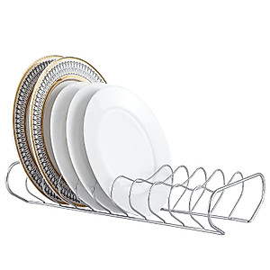 MyGift Chrome Plated Silver Metal Dinner Plate Storage Rack Organizer and Drying Rack, Holds up to 21 Dinner, Salad, and Dessert Round Plates - Made in Taiwan
