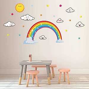 Mendom Rainbow,Sun and Clouds Wall Decals, Peel and Stick Removable Wall Stickers for Kids Nursery Bedroom Living Room,Wall Decor 28.7x15.7inch