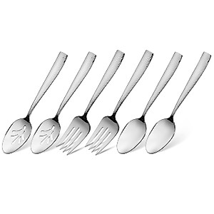 Hudson Essentials 9-Piece Hammered 18/10 Stainless Steel Silverware Serving Spoons and Forks Set - Hostess Buffet Flatware Utensils