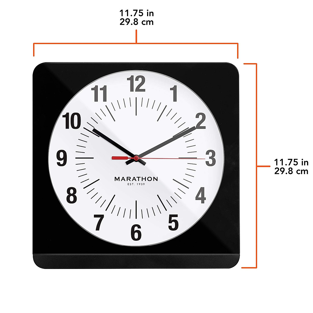 MARATHON Studio Edition Jumbo 12 Inch Analog Wall Clock with Auto Night-Light