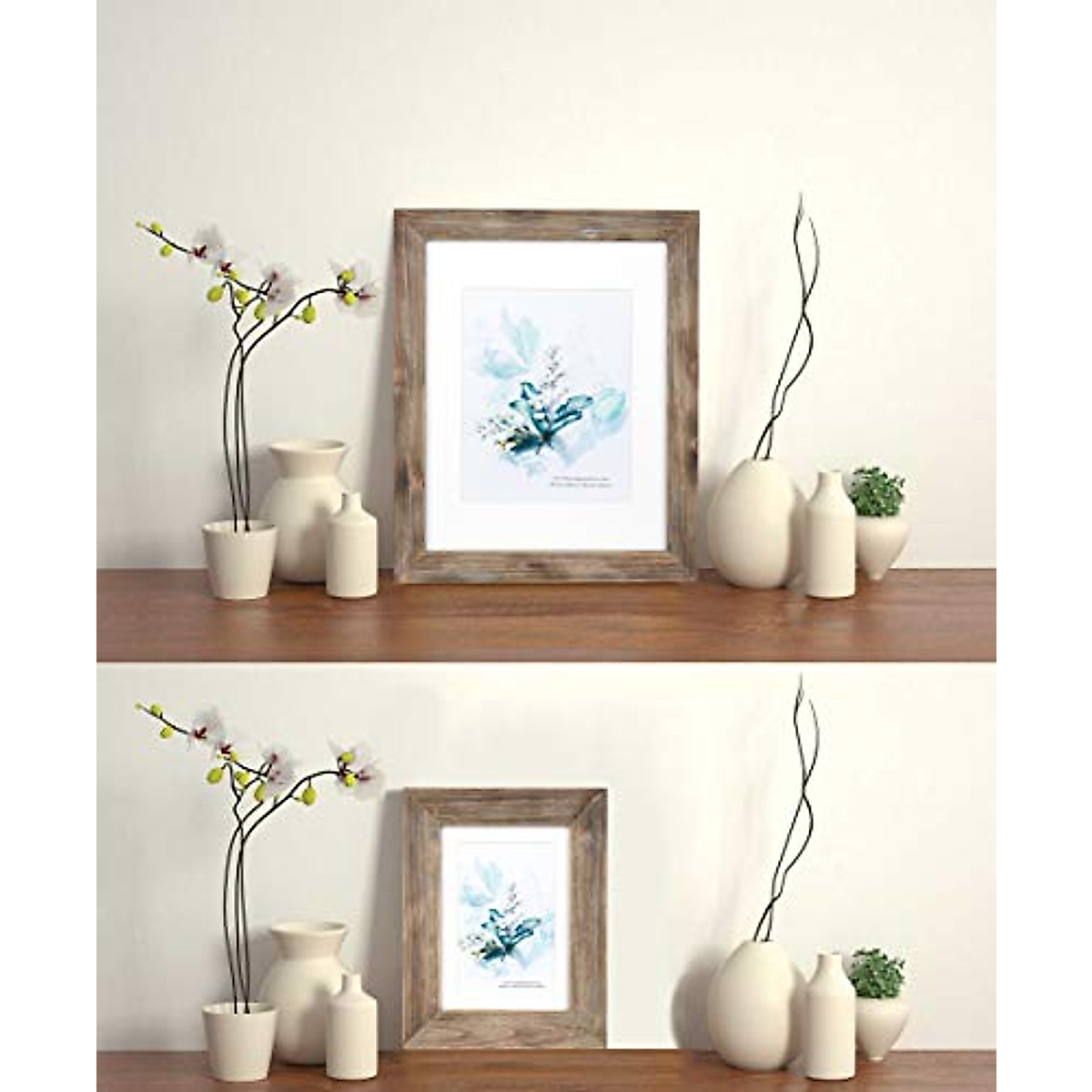 KAIWIN 100% Solid Wood Brown 11x14 Picture Frame 1 Pack Display Picture 8x10 with Mat, HD Glass Inside, Rustic Wooden Photo Frames for Wall Mounting