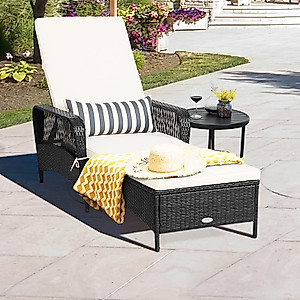 HAPPYGRILL 2 Patio Chaise Lounge Chair Set Outdoor Rattan Wicker Recliner with Thick Cushion, Lumbar Pillow, Adjustable Backrest for Garden Porch Lawn Poolside