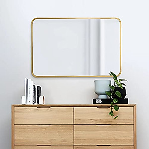 HOWOFURN 24’’x36’’ Bathroom Mirror, Gold Mirrors for Wall, Rectangular Wall Mount Mirror for Bathroom, Vertical & Horizontal Hung for Bedroom, Bathroom, Living Room