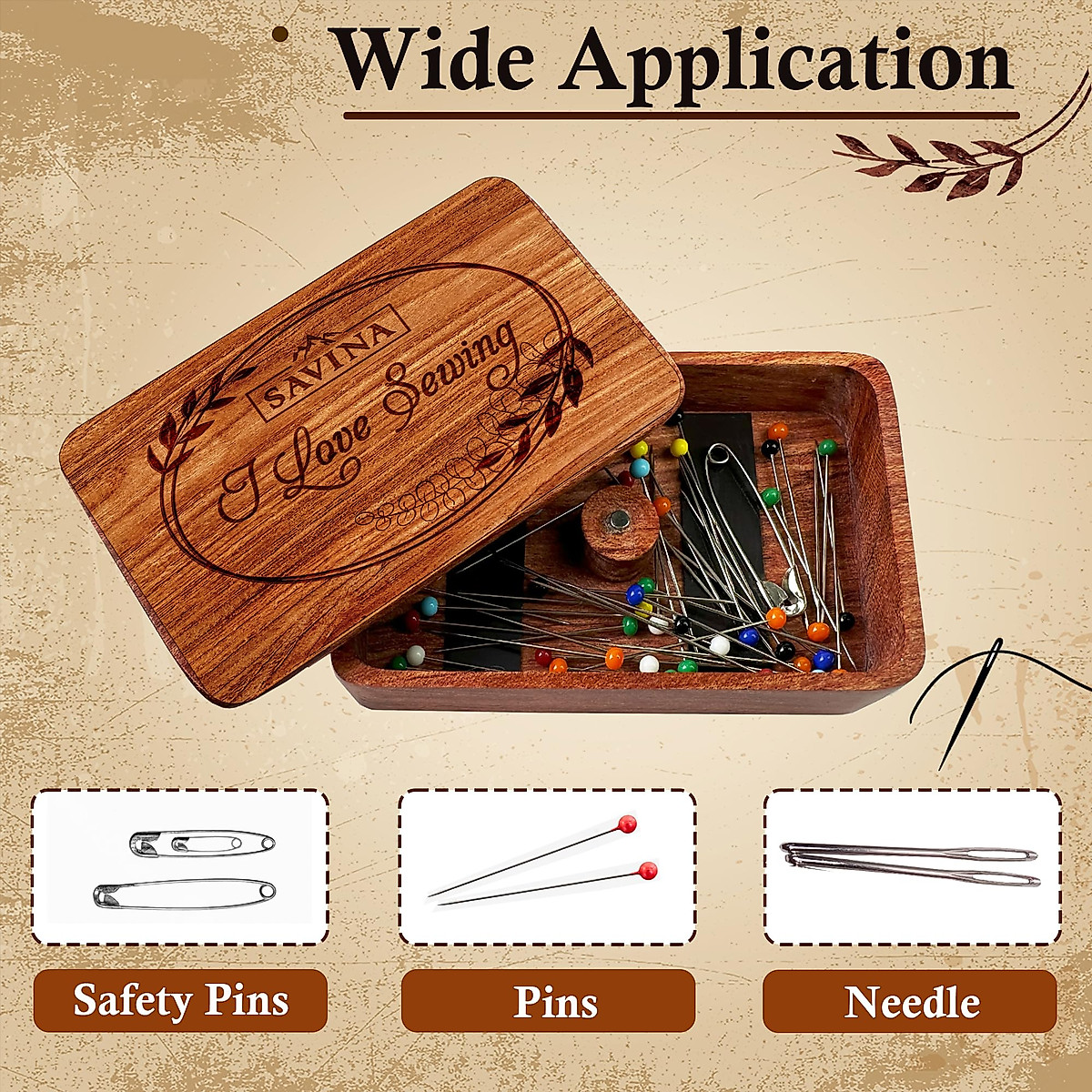 SAVINA Sewing Needle Storage Box - DIY Wooden Sewing Pins Organizer. Perfect For Quilters, Sewers, Tailors (1 Pieces)