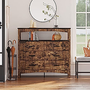 Bestier Buffet Hallway and Living Room Storage Cabinet with 6 Drawers for Home Office and Bedroom for Decluttering and Organization, Rustic Brown