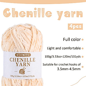 Chenille Yarn, 14OZ Soft Velvet Chenille Yarn for Crocheting and Knitting, Velvet Yarn with Stitch Marker, Big Eye Needles for Scarves, Hats, Blankets DIY Weaving Crocheting HandCrafts Yarn