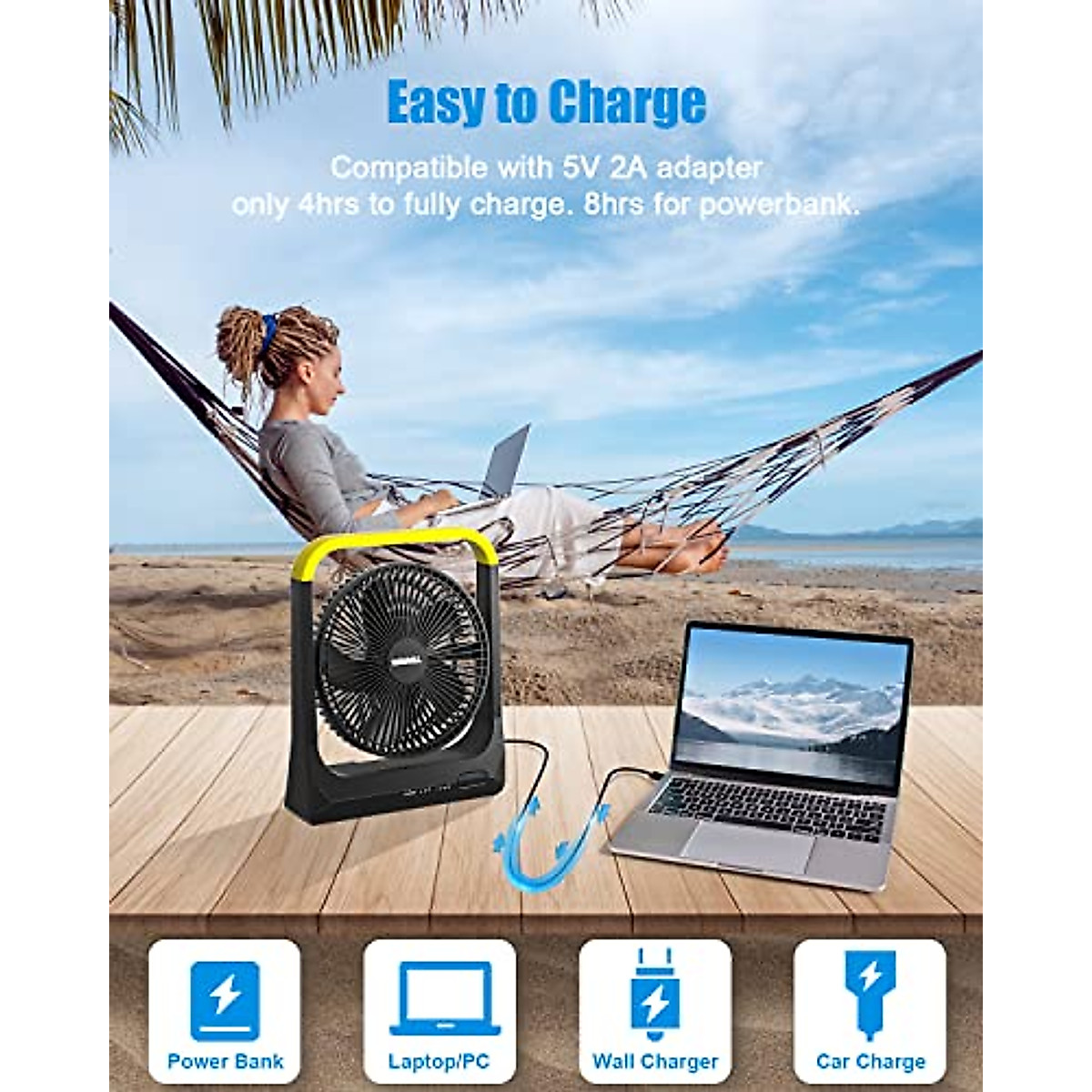 8-inch 10400mAh Battery Operated Fan(up to 28Hrs work time) - Portable Fan Rechargeable - USB Personal Desk Fan - Battery Powered Fan use for Bedroom, Desktop, Table, Office, Camping, and Outdoor