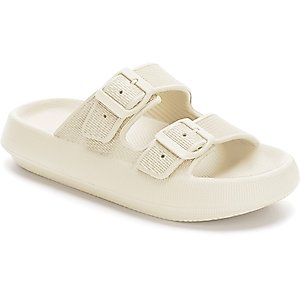WHITIN Slides for Women Men Thick Sole Cushioned Pillow Slippers Waterproof Comfy Shoes Adjustable EVA Foam Bathroom Sandals Beach House Sandles for Ladies Male Beige