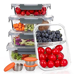 Moretoes 8pack Glass Meal Prep Containers, Glass Food Storage Container with Lid, Glass Lunch Containers with Compartments Leak-proof, for Microwave, Oven, Freezer, Dishwasher